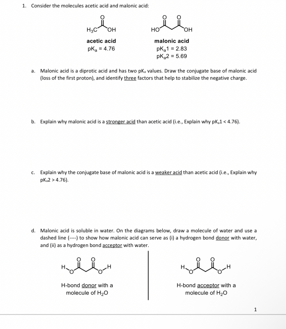 Solved Consider the molecules acetic acid and malonic | Chegg.com