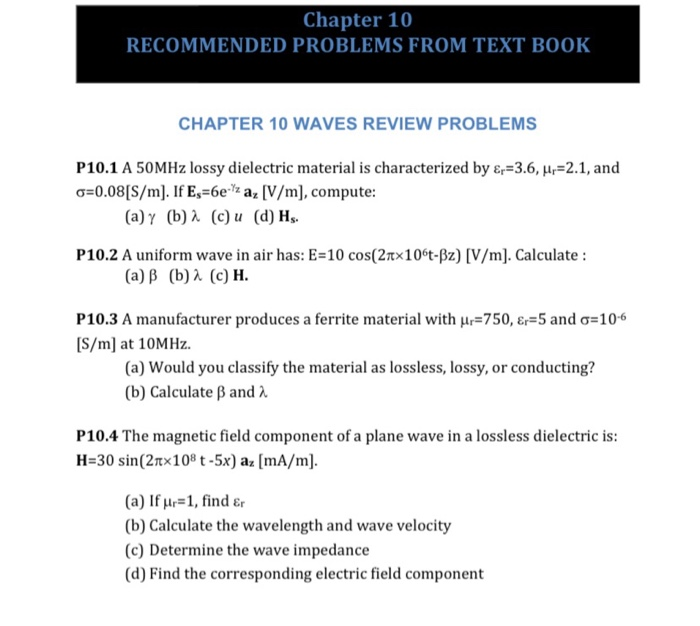 Solved Chapter 10 RECOMMENDED PROBLEMS FROM TEXT BOOK | Chegg.com
