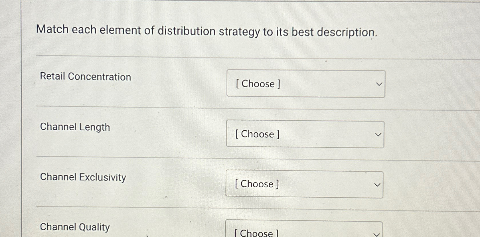 Solved Match each element of distribution strategy to its | Chegg.com