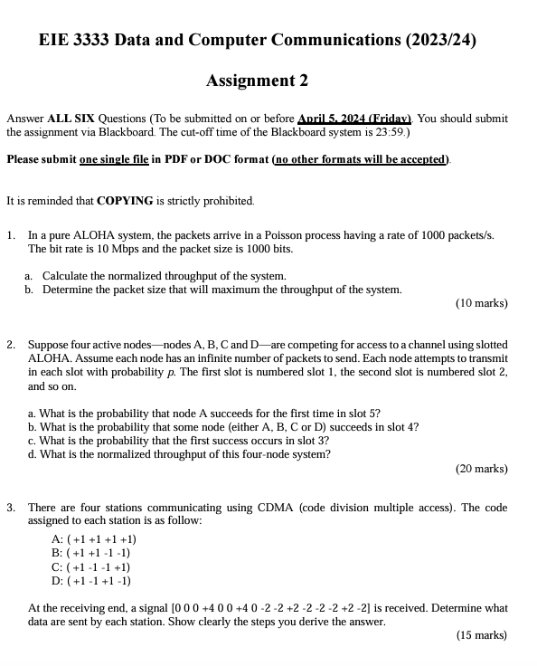 Solved EIE 3333 ﻿Data and Computer Communications | Chegg.com