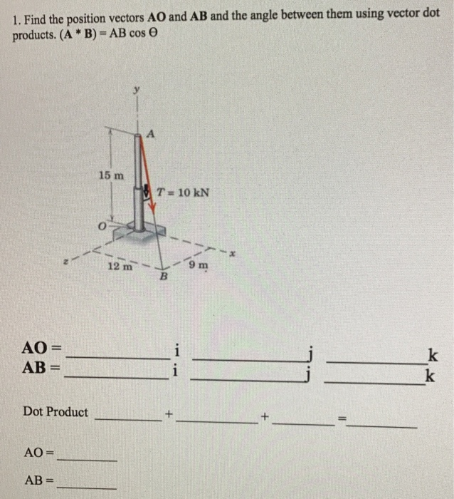 Solved 1. Find the position vectors AO and AB and the angle | Chegg.com
