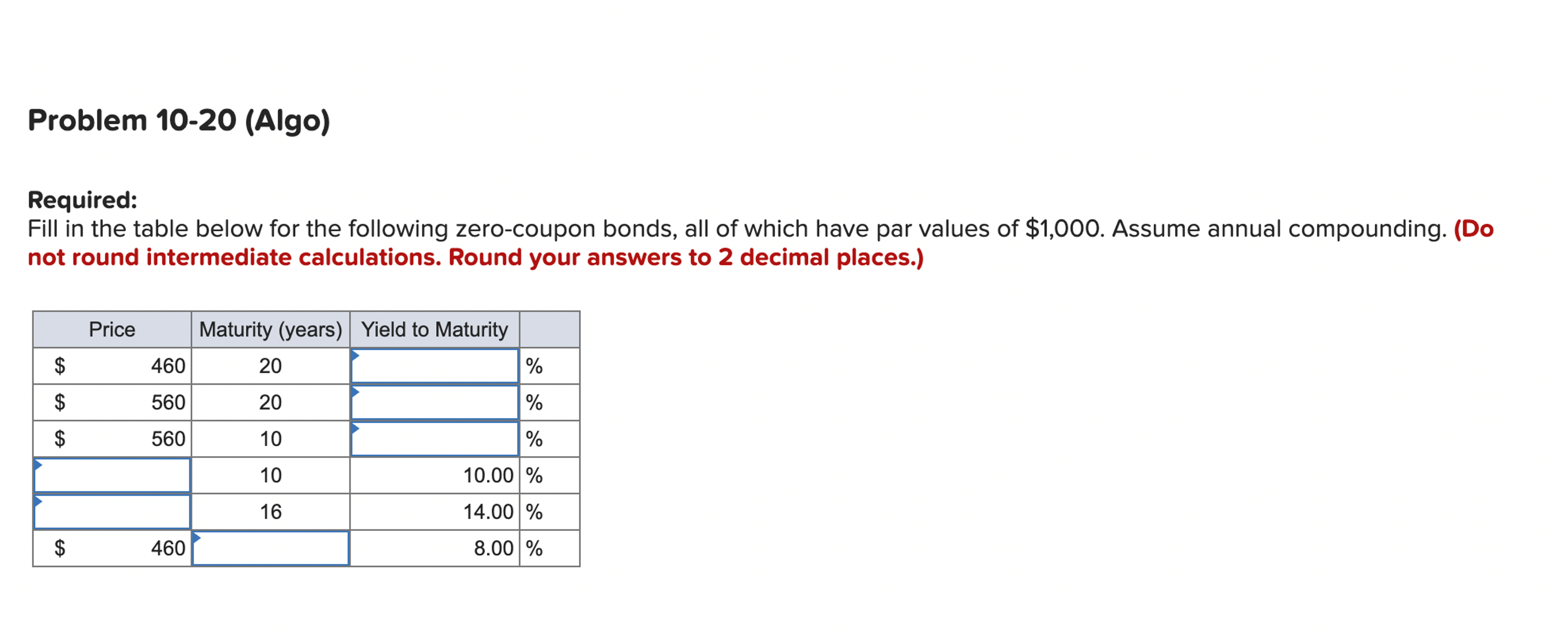 Solved Problem 10-20 (Algo)Required:Fill in the table below | Chegg.com