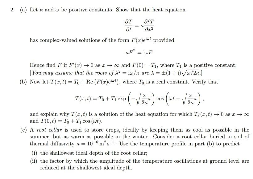 Solved 2. (a) Let κ and ω be positive constants. Show that | Chegg.com