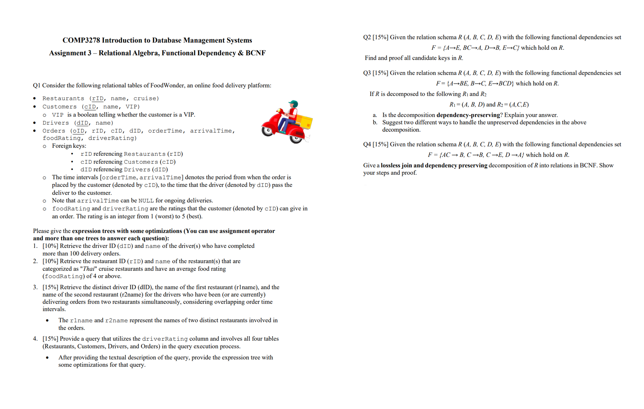 Solved COMP3278 ﻿Introduction to Database Management | Chegg.com