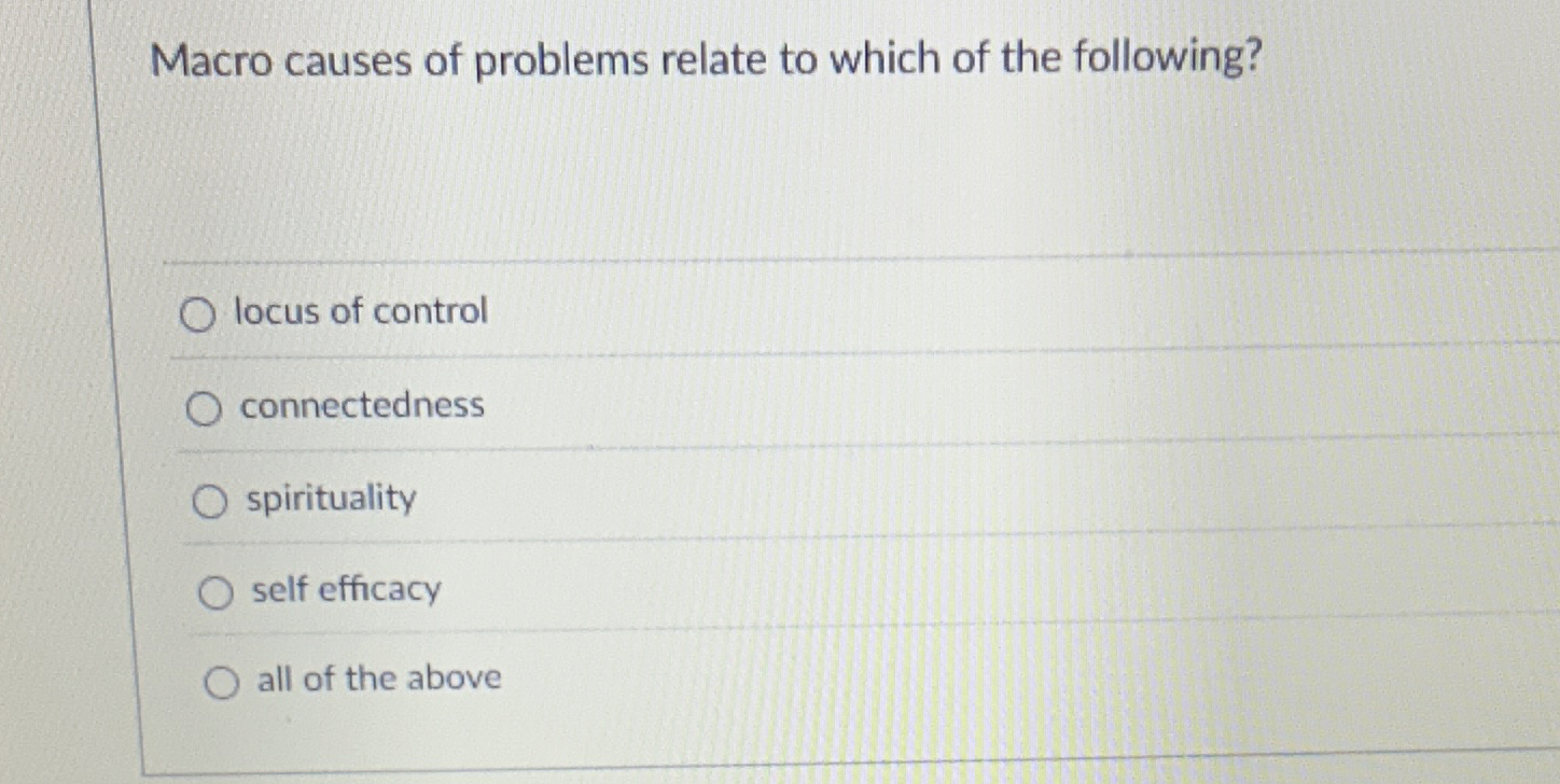 Solved Macro causes of problems relate to which of the | Chegg.com