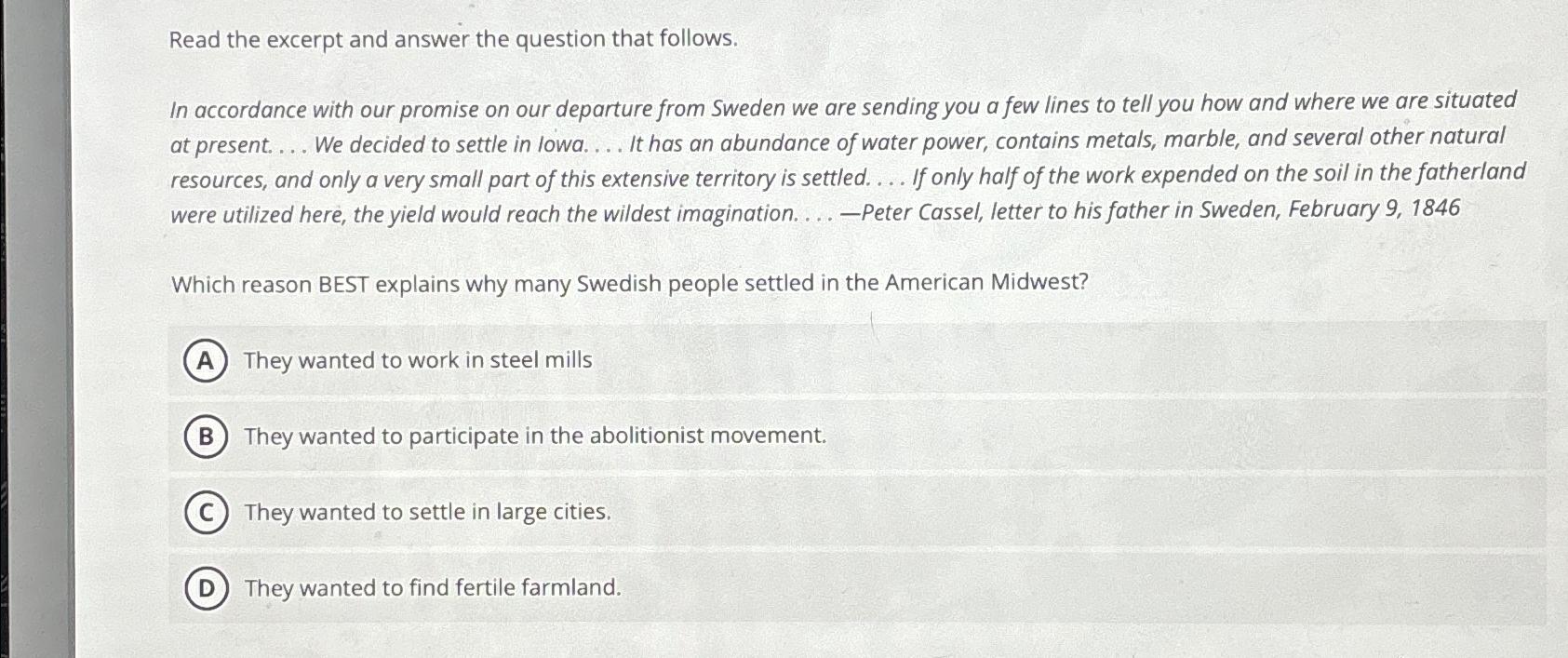 Solved Read the excerpt and answer the question that | Chegg.com