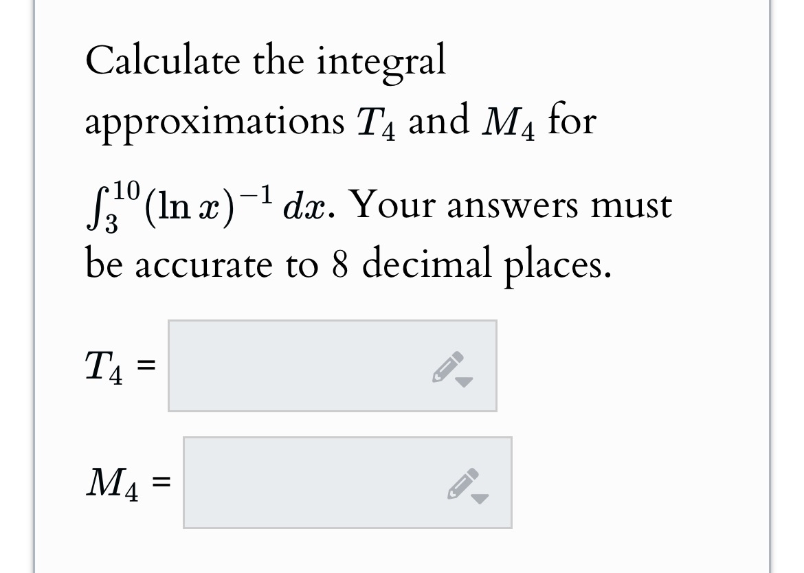 Solved Calculate the integral approximations T4 ﻿and M4 ﻿for | Chegg.com