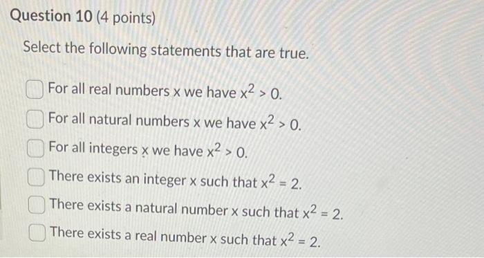 Solved Select the following statements which are true. For | Chegg.com