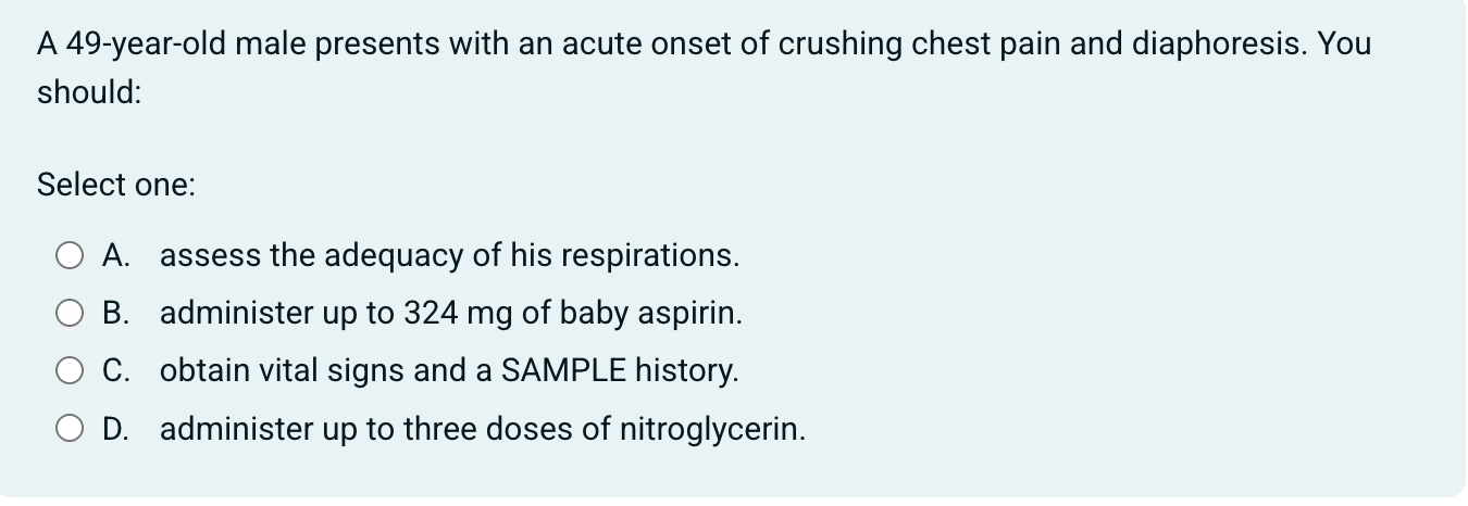 Solved A 49-year-old male presents with an acute onset of | Chegg.com