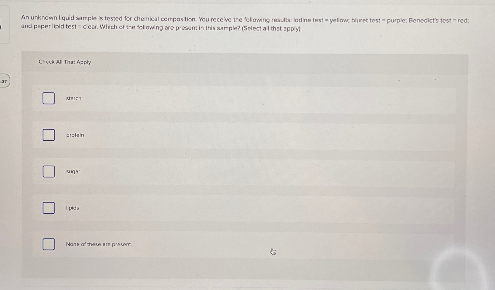 Solved An unknown liquid sample is tested for chemical | Chegg.com