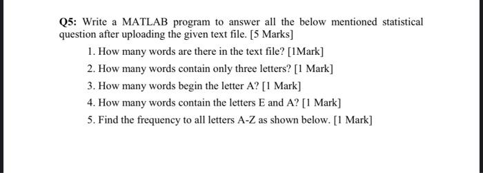 Solved Q5: Write a MATLAB program to answer all the below | Chegg.com