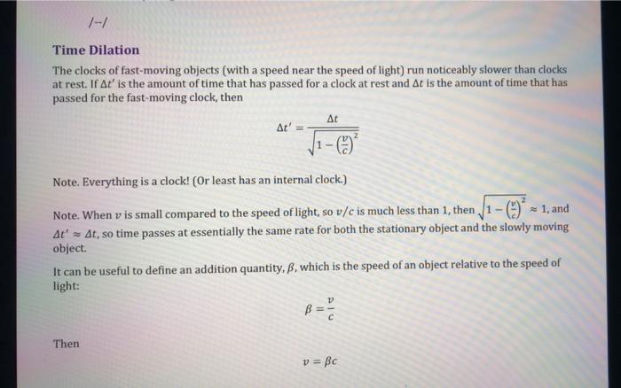 Solved 1-1 Time Dilation The clocks of fast-moving objects | Chegg.com
