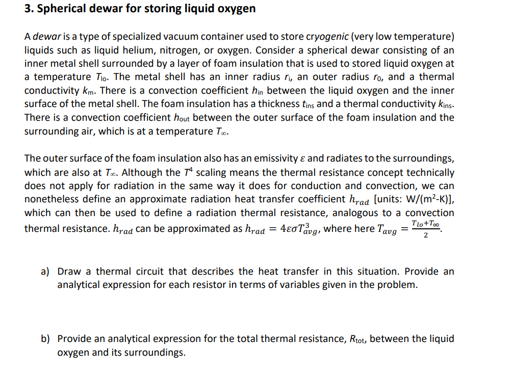 Solved Spherical dewar for storing liquid oxygenA dewar is | Chegg.com