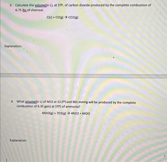 Solved 3. Calculate the volume in L), at STP, of carbon | Chegg.com
