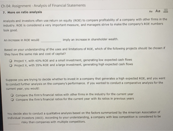 Solved Ch 04: Assignment - Analysis of Financial Statements | Chegg.com