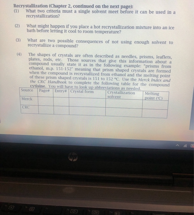 Solved Recrystallization and Melting Points Complete the | Chegg.com