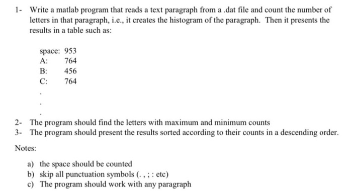 Solved 1- Write a matlab program that reads a text paragraph | Chegg.com