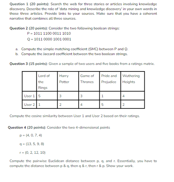 Solved a. ﻿Compute the simple matching coefficient (SMC) | Chegg.com