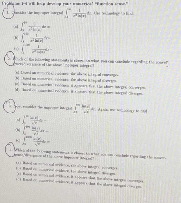 Problems 1-4 will help develop your numerical | Chegg.com