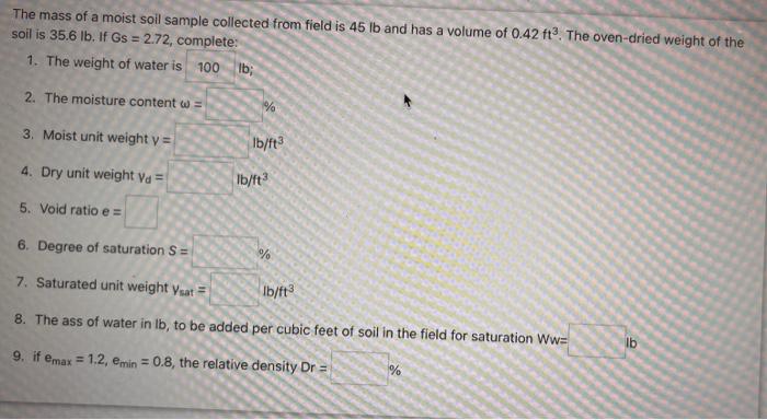 Solved The mass of a moist soil sample collected from field | Chegg.com