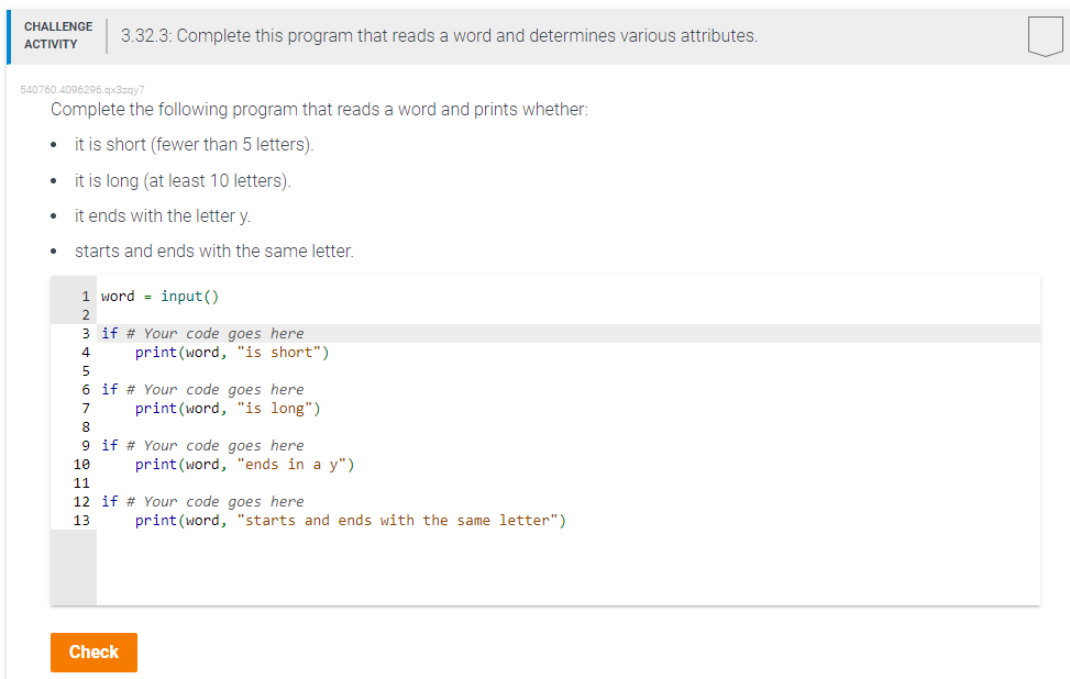 Solved word = ﻿input()if # Your code goes here | Chegg.com