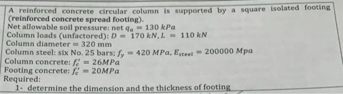Solved A reinforced concrete circular column is supported by | Chegg.com