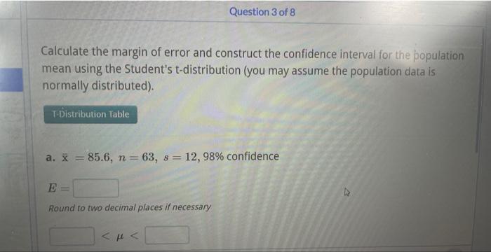 Solved Calculate the margin of error and construct the | Chegg.com