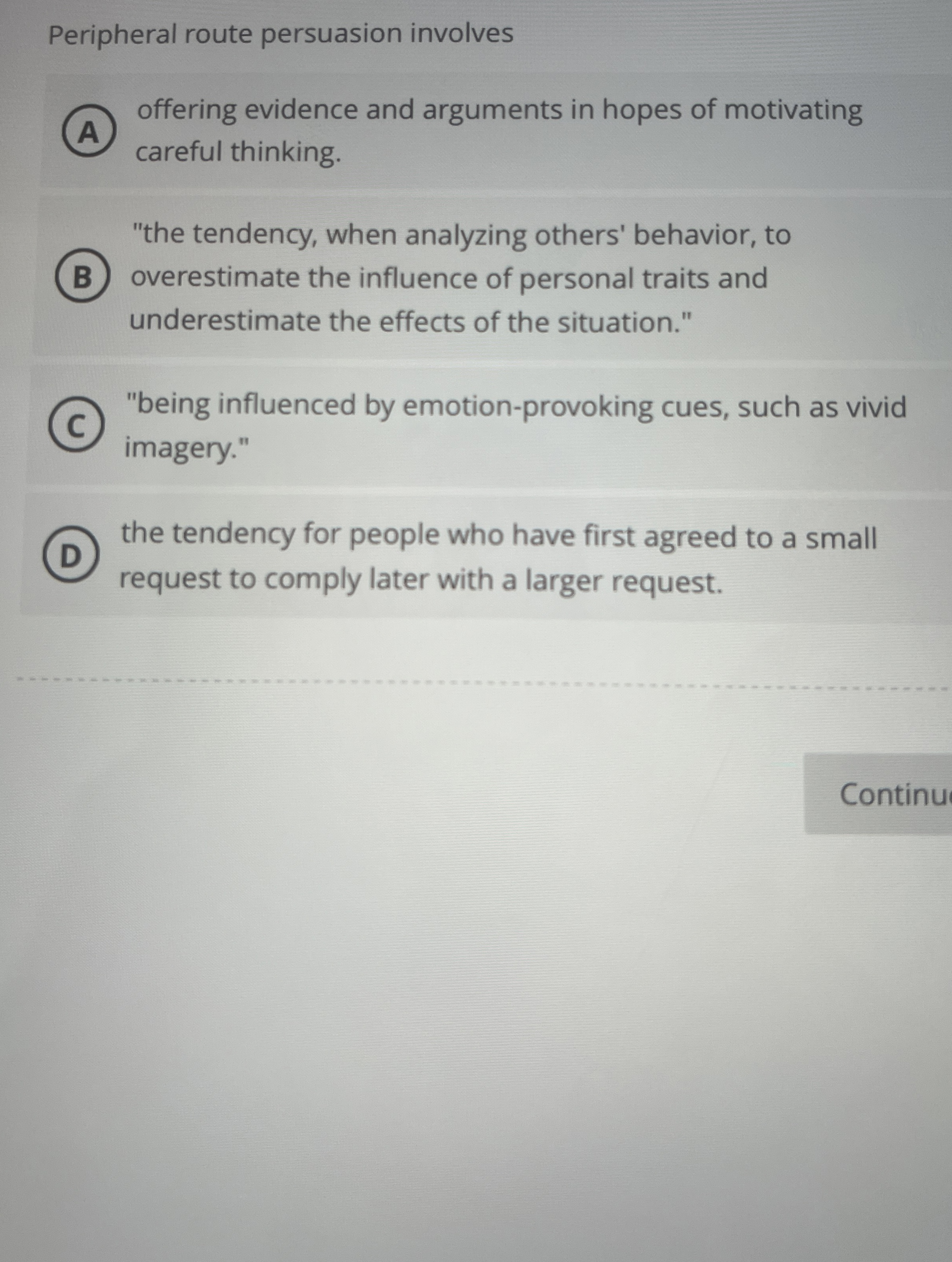 High Quality SOLUTION Peripheral route persuasion involvesoffering evidence | Chegg.com