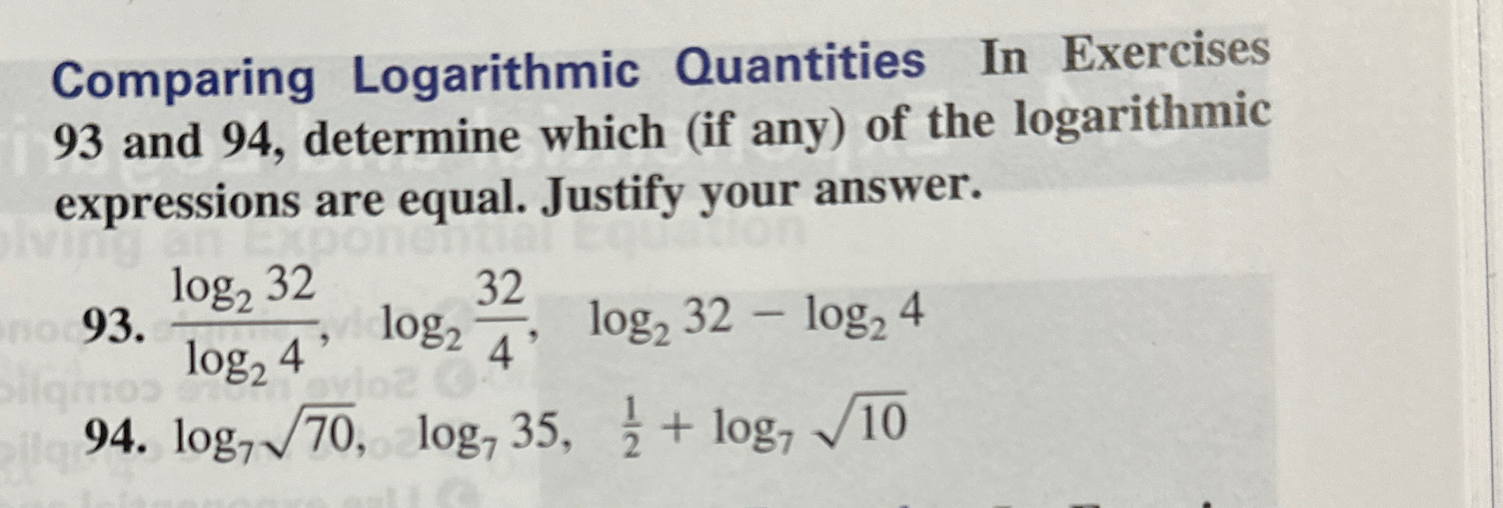 Solved Comparing Logarithmic Quantities In Exercises 93 ﻿and | Chegg.com