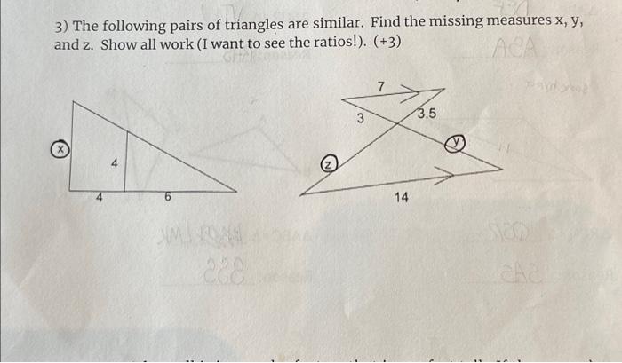 Solved 3) The following pairs of triangles are similar. Find | Chegg.com