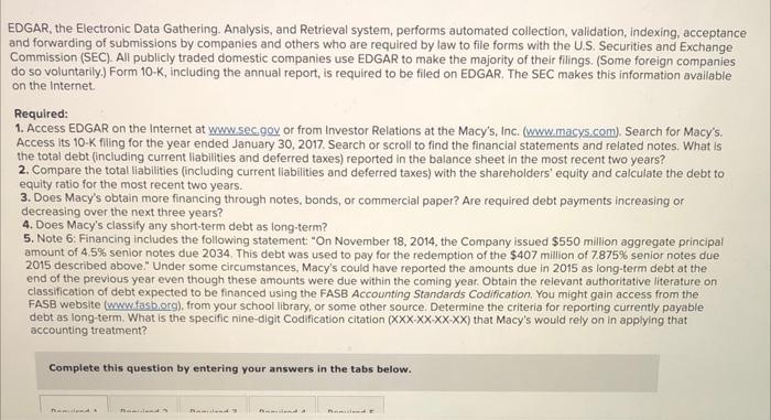 Solved EDGAR, the Electronic Data Gathering. Analysis, and | Chegg.com