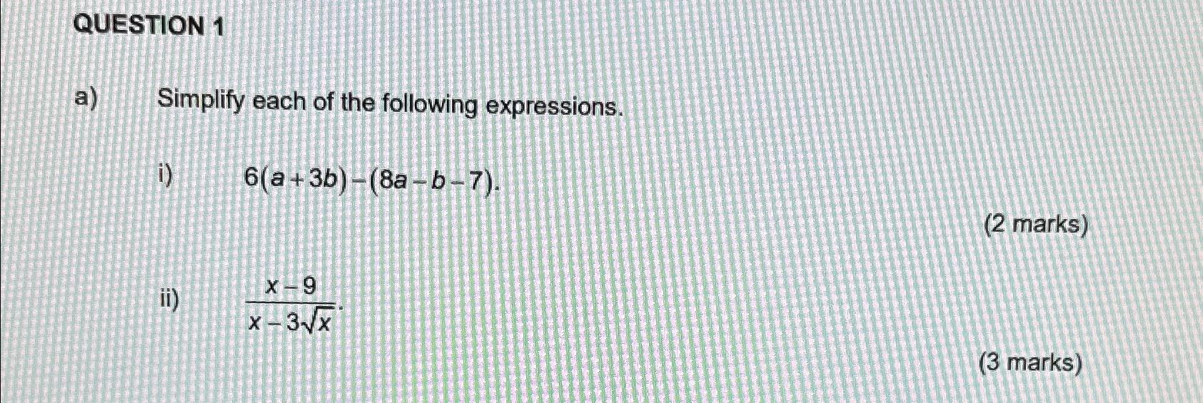 Solved QUESTION 1a) ﻿Simplify each of the following | Chegg.com
