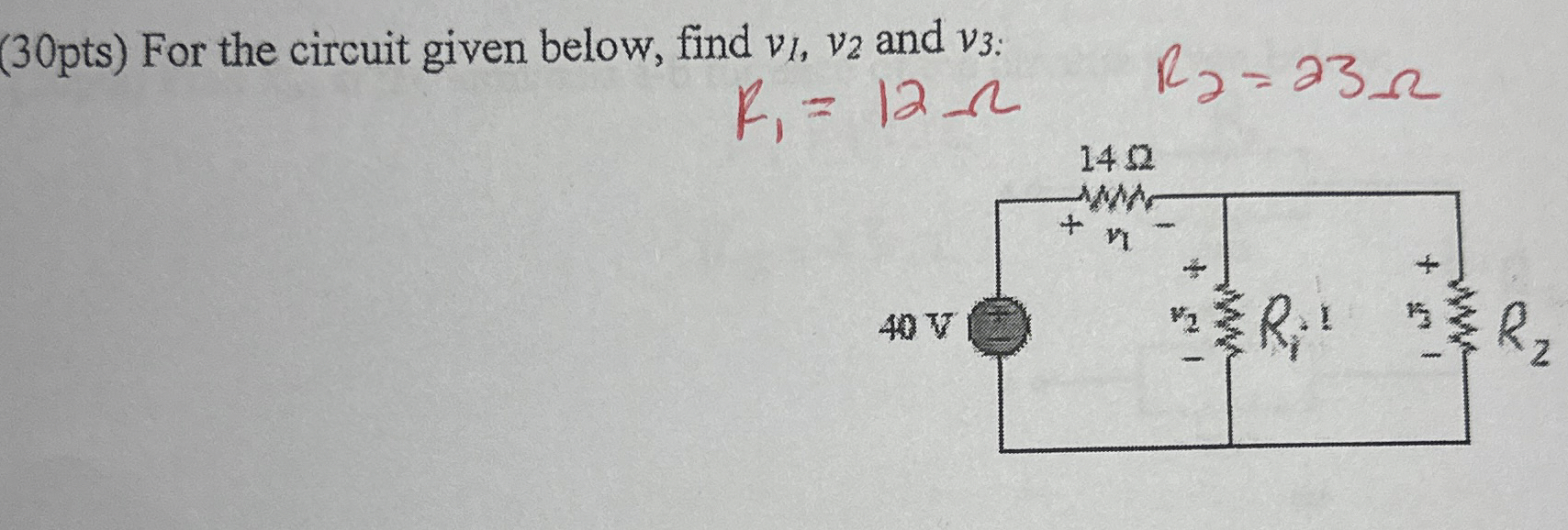 Solved (30pts) ﻿For the circuit given below, find v1,v2 ﻿and | Chegg.com