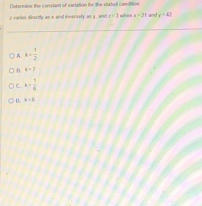 Solved Determine the constant of variation for the stated | Chegg.com
