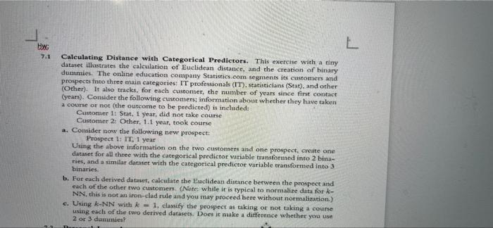 Solved L Hws 7.1 Calculating Distance with Categorical | Chegg.com