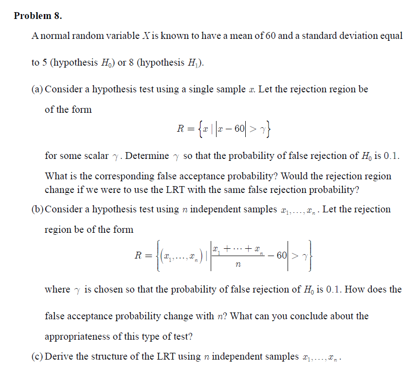 Solved Problem 8.A normal random variable x ﻿is known to | Chegg.com