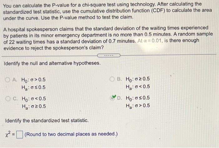 Solved You can calculate the P-value for a chi-square test | Chegg.com