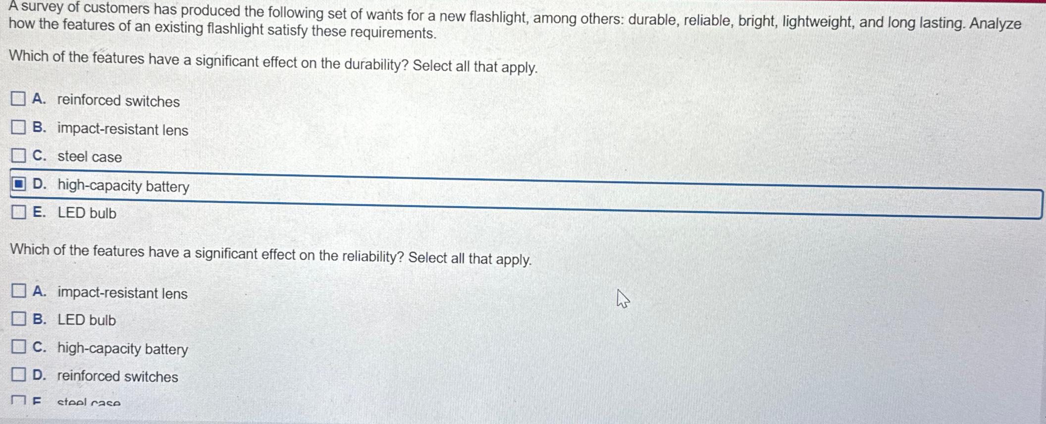 Solved A survey of customers has produced the following set | Chegg.com