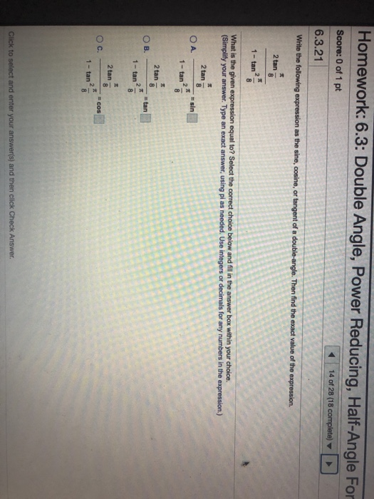 Solved Homework: 6.3: Double Angle, Power Reducing, | Chegg.com
