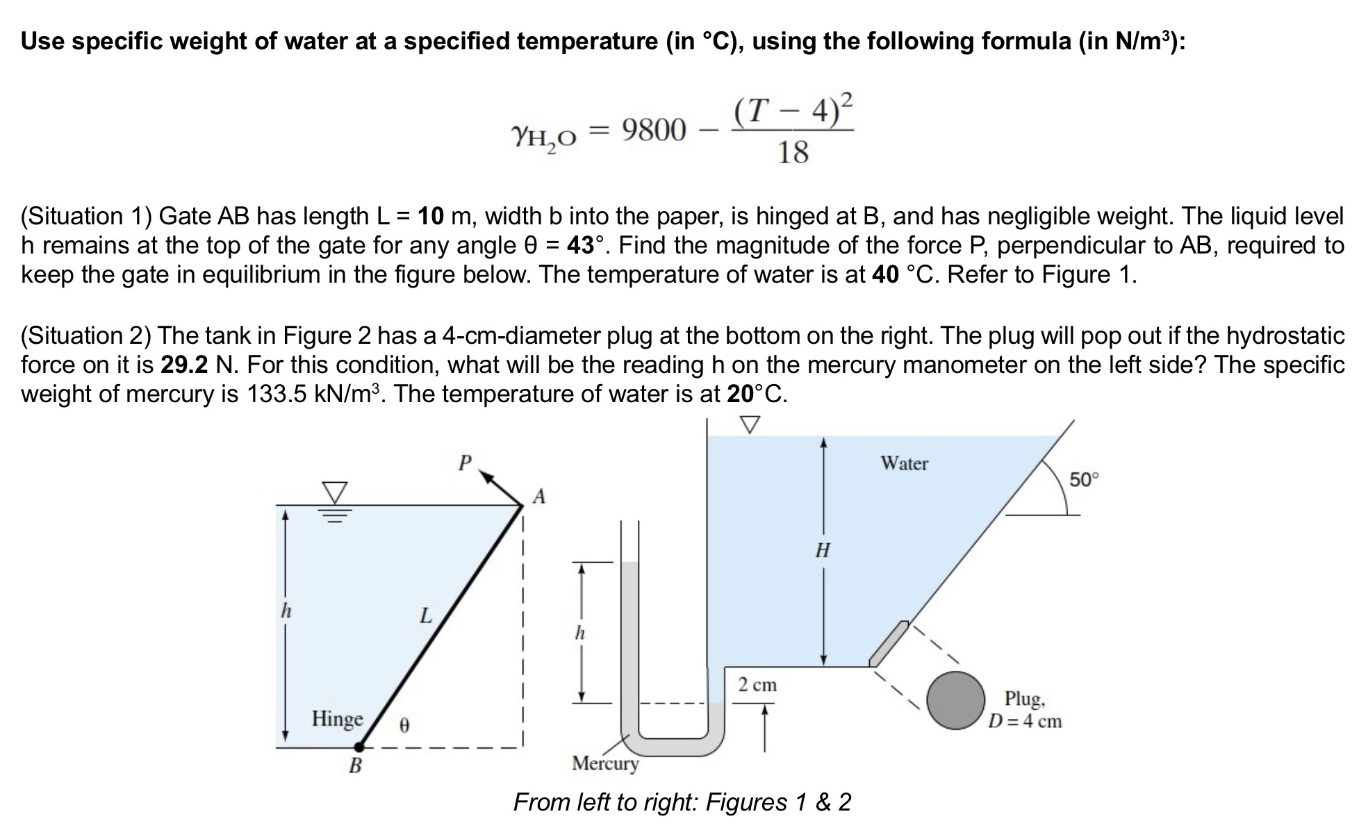 Use specific weight of water at a specified | Chegg.com