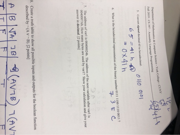 Solved Department of Mathematics & Computer Science - York | Chegg.com