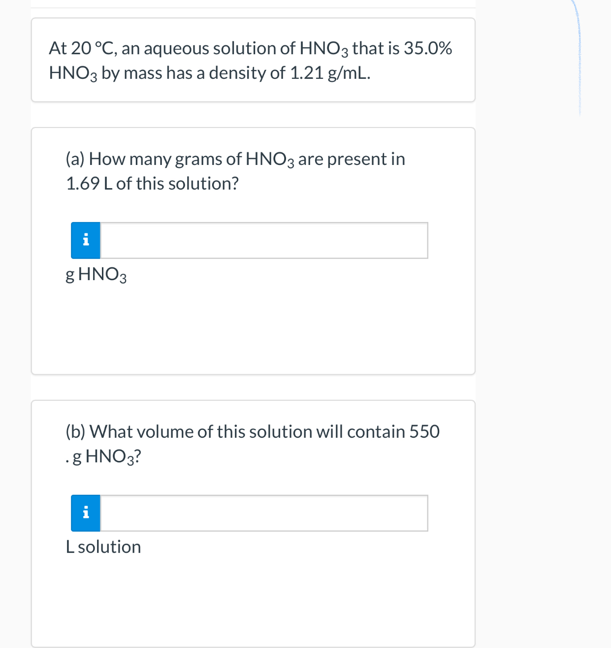 Solved At 20°C, ﻿an aqueous solution of HNO3 ﻿that is | Chegg.com