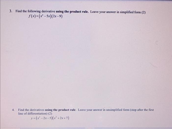 Solved 1. Give the derivative to each of the following | Chegg.com