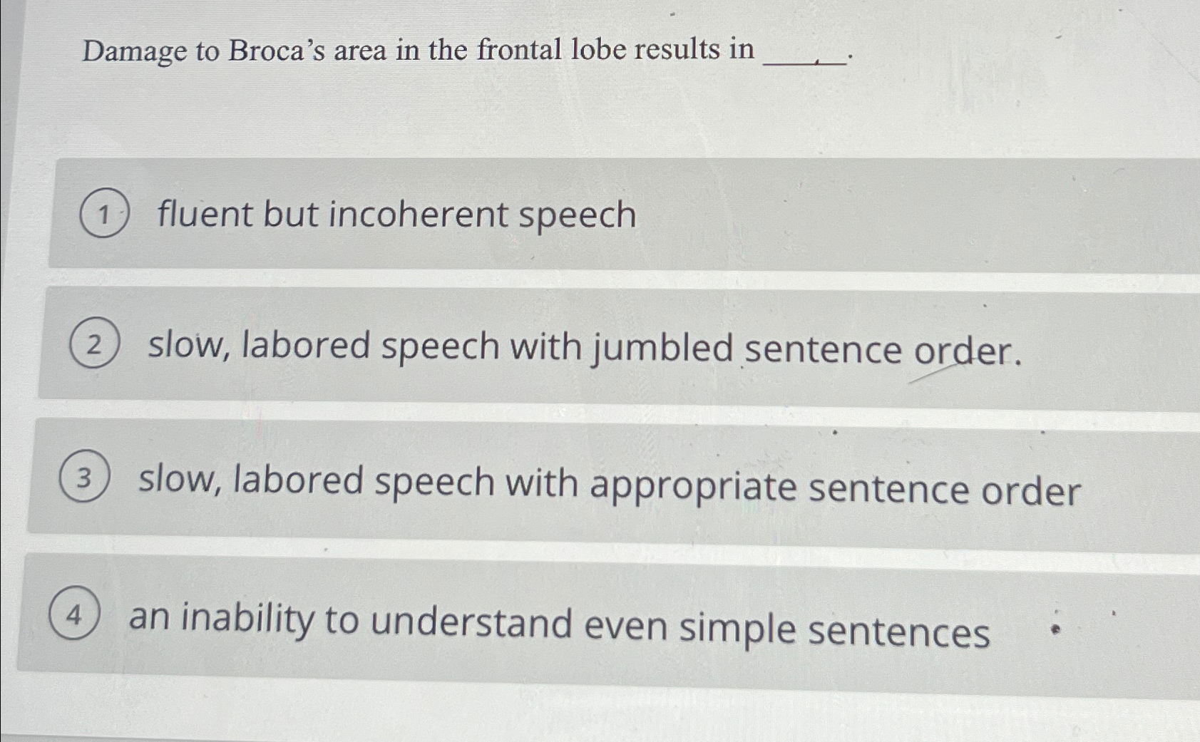 Solved Damage to Broca's area in the frontal lobe results in | Chegg.com