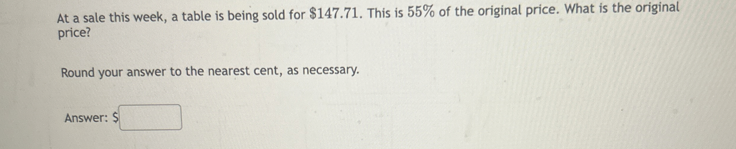 Solved At a sale this week, a table is being sold for | Chegg.com