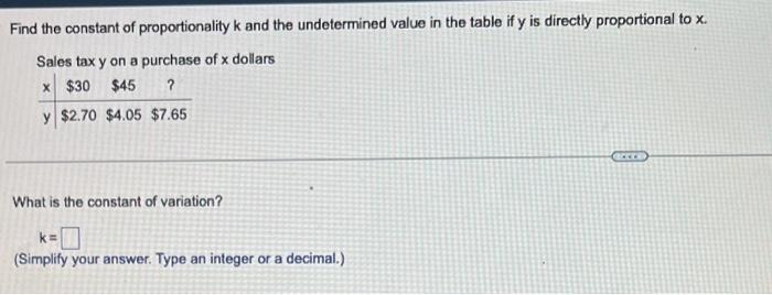 Solved Find The Constant Of Proportionality K And The