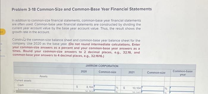 Solved Problem 3-18 Common-Size and Common-Base Year | Chegg.com