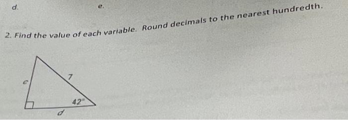 Solved d. 2. Find the value of each variable. Round decimals | Chegg.com