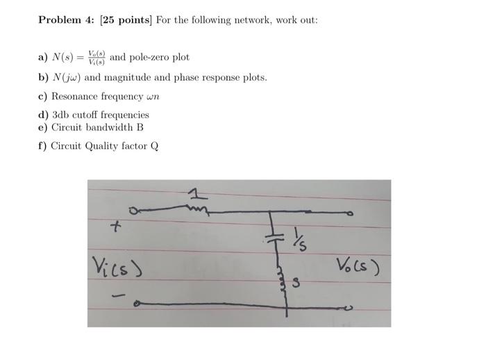 Solved Problem 4: [25 points] For the following network, | Chegg.com
