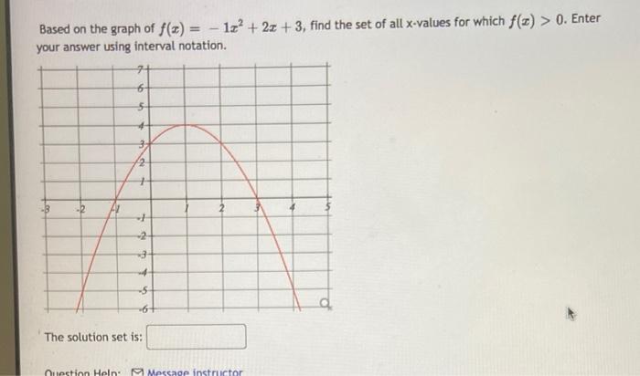 Solved Based on the graph of f(x)=−1x2+2x+3, find the set of | Chegg.com